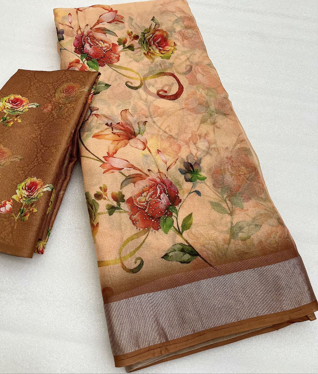 Nimra Organza Floral Digital Print Saree