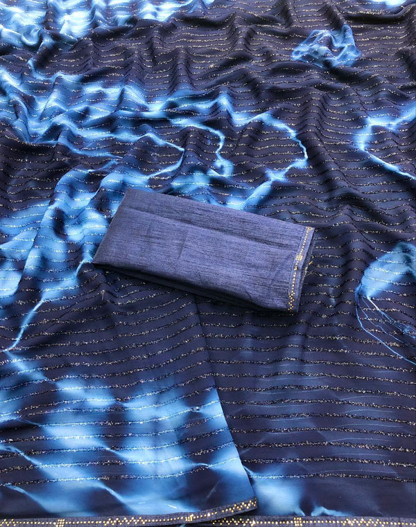 Sibori 2 Chiffon Sibori Print With Furr Work Saree