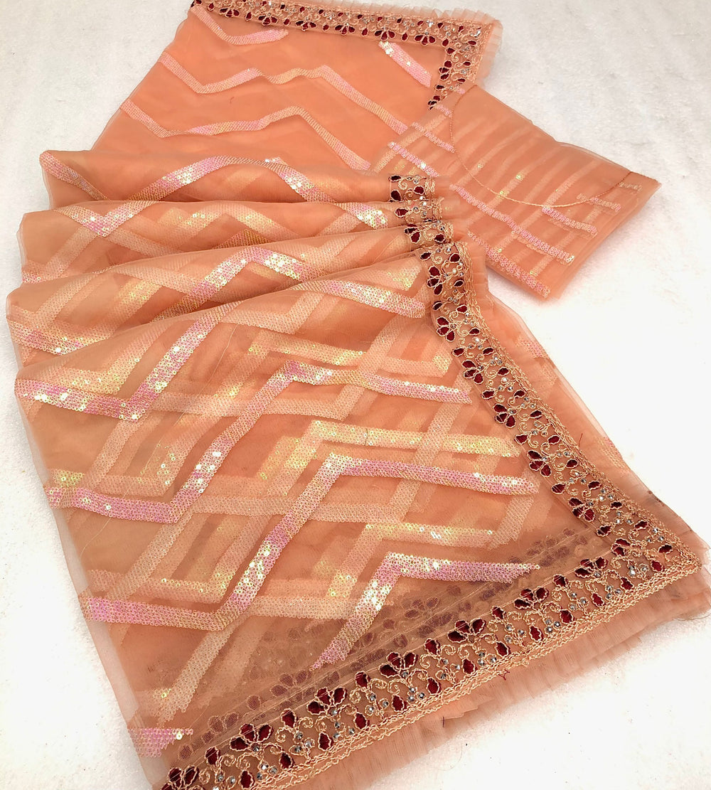 Tuffon Net With Sequence Zigzag Design Saree